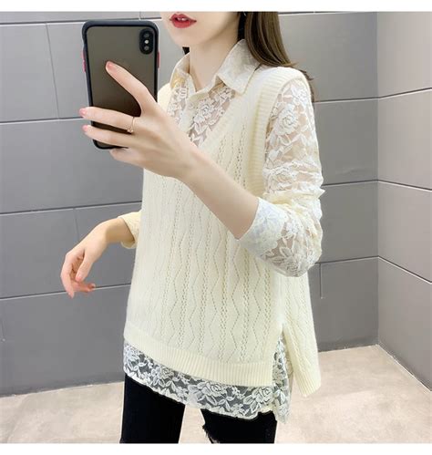 니트조끼베스트 브이넥 스웨터 런닝 민소매 나시 봄 여름 레이스 와이셔츠 여성 티몬