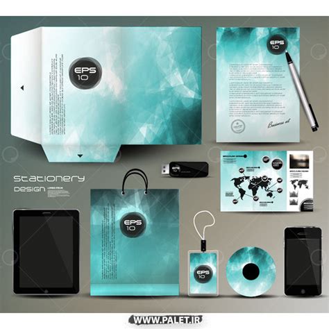 مجموعه ست اداری لایه باز با طرح بسیار زیبا وکتور لایه باز ست اداری آبی