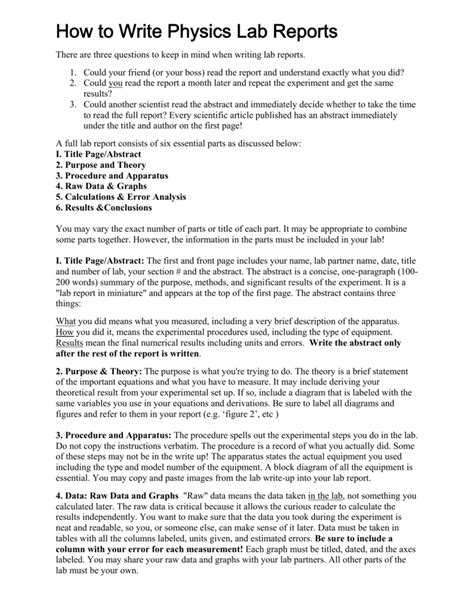 How To Write Physics Lab Reports Within Physics Lab Report With Lab Report Template Word