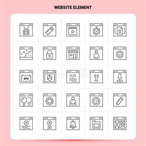 Outline 25 Website Element Icon Set Vector Line Style Design Black Icons Set Linear Pictogram