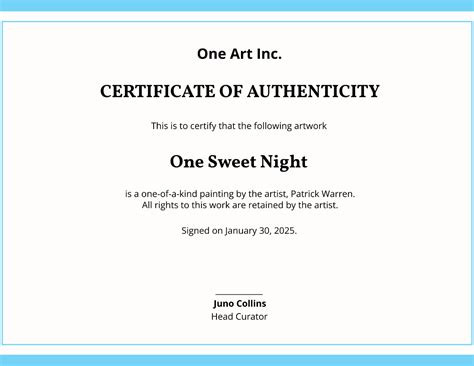 Free Printable Certificate Of Authenticity Template Free Templates