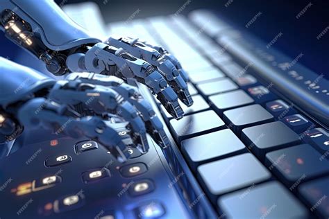 Premium Ai Image Hands Of Ai Robot Typing On Keypad Robotic Cyborg Hand Using Keyboard