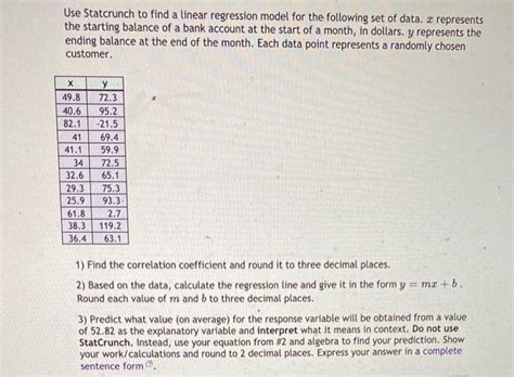 Solved Use Statcrunch To Find A Linear Regression Model For