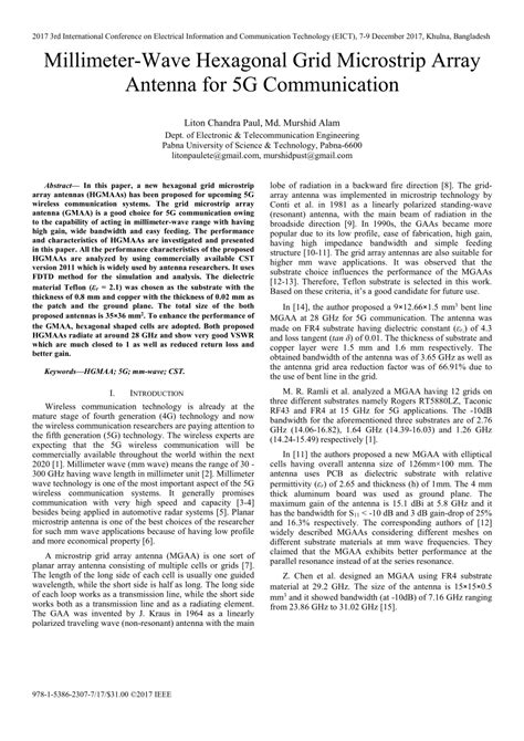 Pdf Millimeter Wave Hexagonal Grid Microstrip Array Antenna For 5g Communication