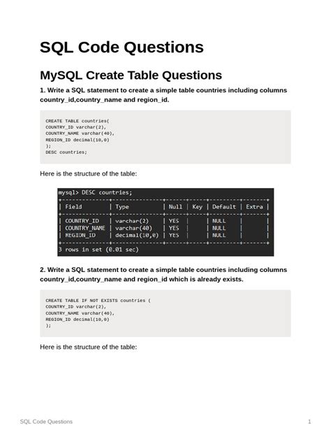 sql code questions pdf table database software design