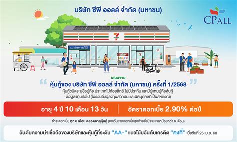 ซีพี ออลล์ เคาะดอกเบี้ย หุ้นกู้อายุ 4 ปี 10 เดือน 13 วัน 2 90 ต่อปี
