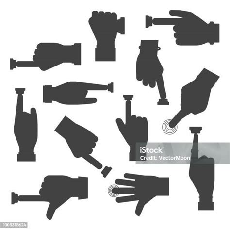 핸드 프레스 버튼 벡터 실루엣 손가락 컨트롤 팔 푸시 포인터 커서 대상 제스처 인터넷 인체 부분 그림을 시작 가리키기에 대한 스톡 벡터 아트 및 기타 이미지 Istock