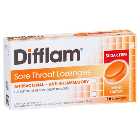 Difflam Sore Throat Lozenges Sugar Free Orange Flavour 16 Pack Spoil