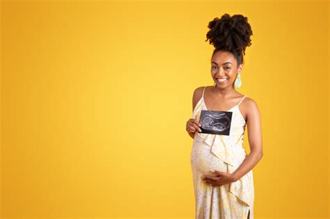 큰 배를 만지는 미소 짓는 밀레니얼 흑인 임산부 임신을 즐기고 초음파 샷을 보여줍니다 20 24세에 대한 스톡 사진 및 기타 이미지 20 24세 가족 건강 검진