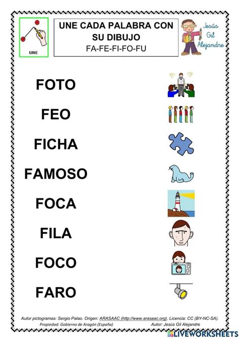 Une palabra y dibujo fa fe fi fo fu mayúsculas worksheet