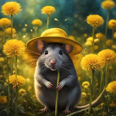 Premium Photo A Rat With A Yellow Hat Is Standing In A Field Of