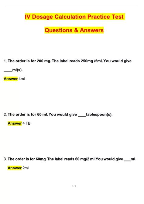 Iv Dosage Calculations Practice Test Questions And Answers 2025 2026