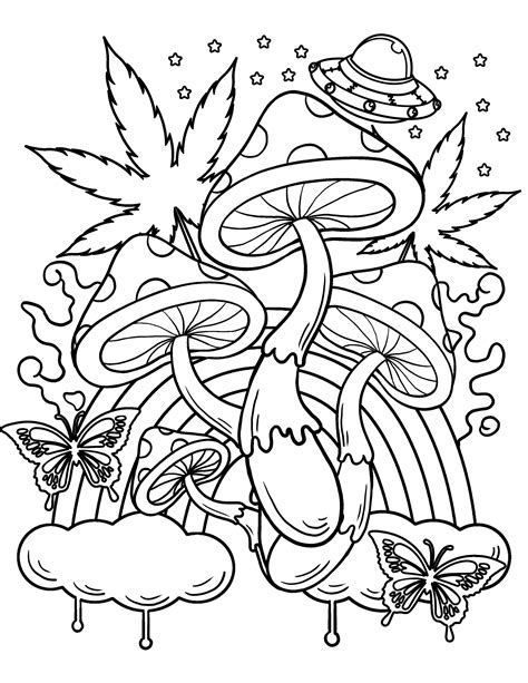 Trippy Coloring Pages Magic Mushroom Printable Pdf Digital Download