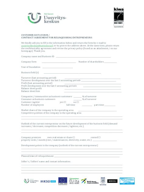 Fillable Online CUSTOMER DATA FORM CONTRACT AGREEMENT Fax Email Print PdfFiller