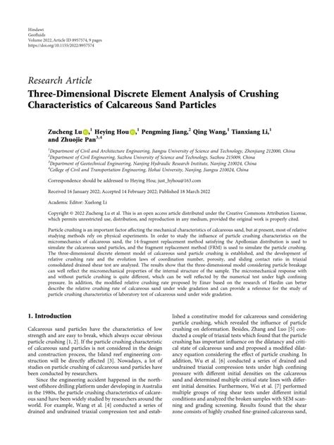 Pdf Three Dimensional Discrete Element Analysis Of Crushing Characteristics Of Calcareous Sand