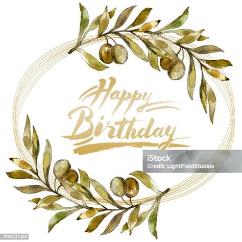 그린 올리브 수채화 배경 그림을 설정합니다 수채화 그리기 녹색 잎 프레임 테두리 장식 스퀘어입니다 텍스트 필기 모노 그램 예 그리기에 대한 스톡 벡터 아트 및 기타 이미지