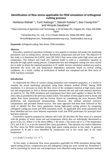 Pdf Identification Of Flow Stress Applicable For Fem Simulation Of Orthogonal Cutting Process