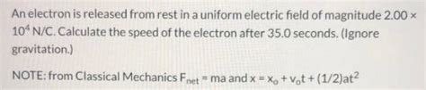 solved an electron is released from rest in a uniform