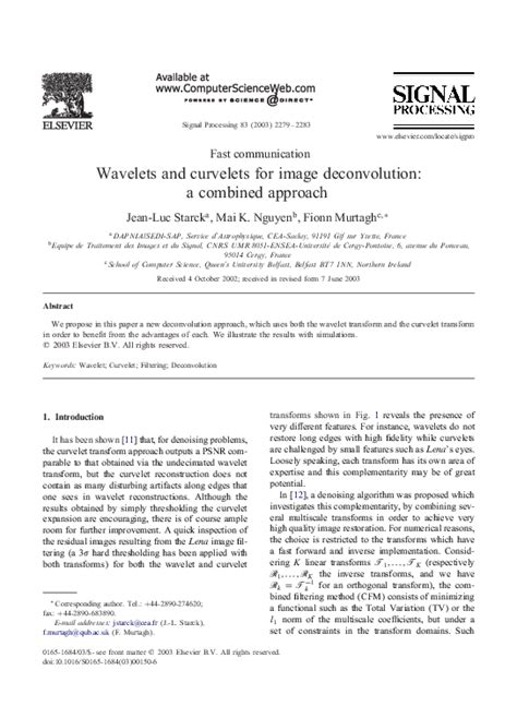 Pdf Wavelets And Curvelets For Image Deconvolution A Combined Approach