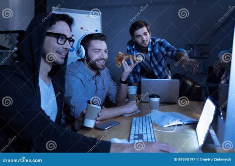 Positive Handsome Programmers Having Fun Stock Image Image Of Joyful Informational