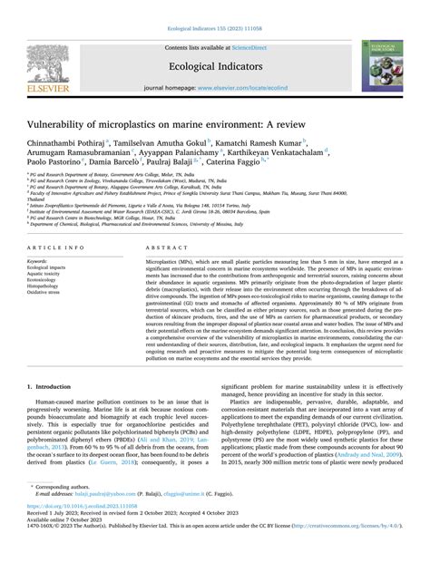 Pdf Vulnerability Of Microplastics On Marine Environment A Review
