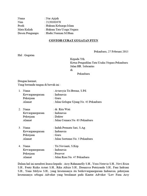 Contoh Surat Gugatan Ptun Pdf