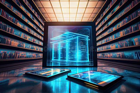 High Tech Library With Holographic Displays Virtual Reality And