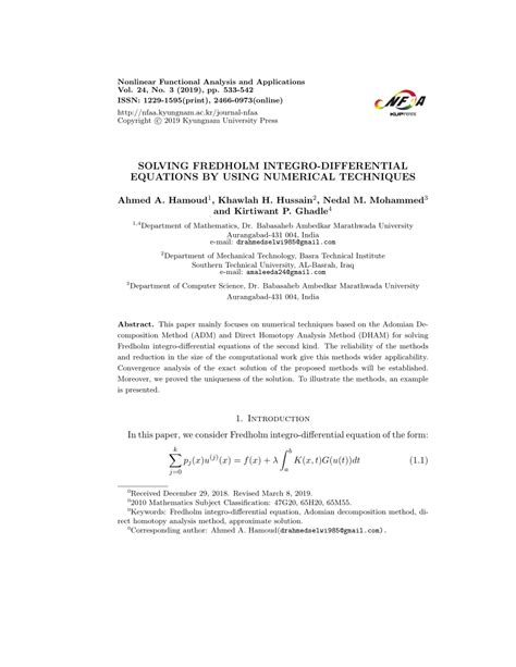 Pdf Solving Fredholm Integro Differential Equations By Using Numerical Techniques