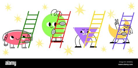 Cute Geometric Mascots Set Isolated On White Background Flat Vector