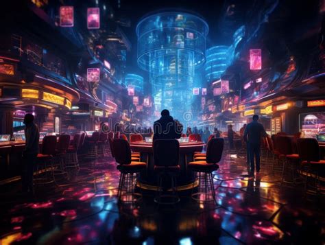 A Vibrant Futuristic Arcade Or Entertainment Center With Neon Lights Reflective Surfaces And