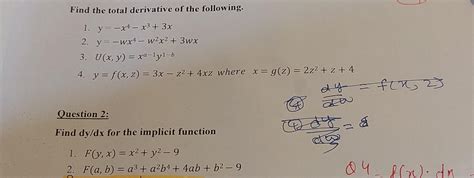 Solved Find The Total Derivative Of The Following 1