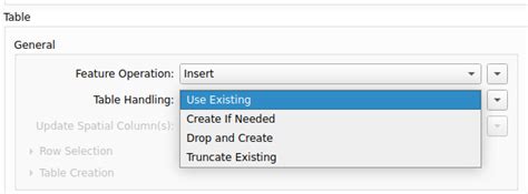 Fme Discard Destructive Operations In The Table Handling Drop Down List For Postgresql Postgis