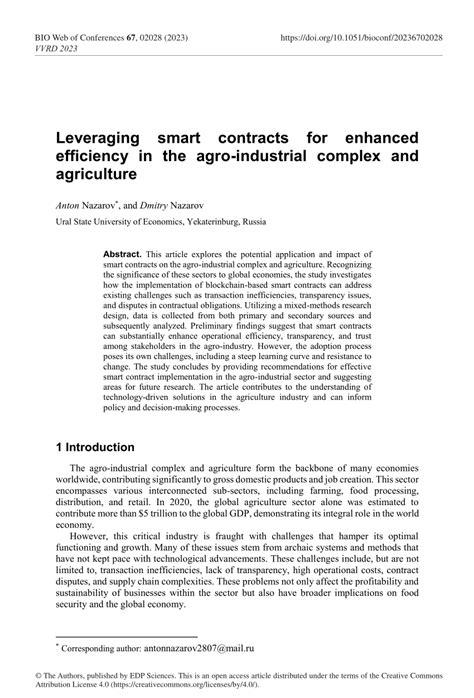 Pdf Leveraging Smart Contracts For Enhanced Efficiency In The Agro