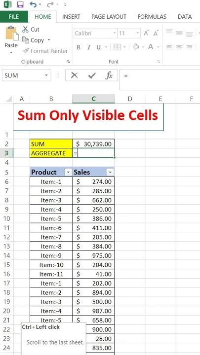 Sum Only Visible Cells In Excel Using Aggregate Function Quick