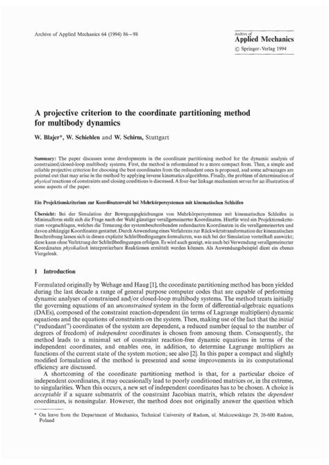pdf a projective criterion to the coordinate partitioning method for