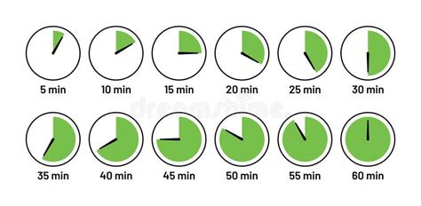 Countdown Timer Symbols Timer Icons Set Of Clocks With Different Minutes Stock Vector