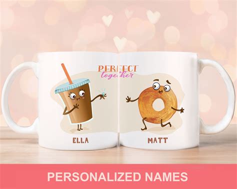 Coffee Bagel Couple Mug Engagement Valentine Funny Etsy