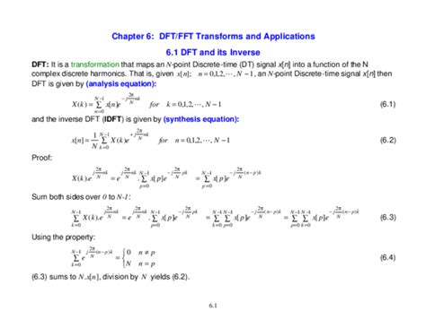 Chapter 6 Dftfft Transforms And Applications 61 Dft And Its Inverse