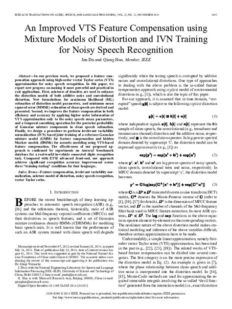 pdf an improved vts feature compensation using mixture models of
