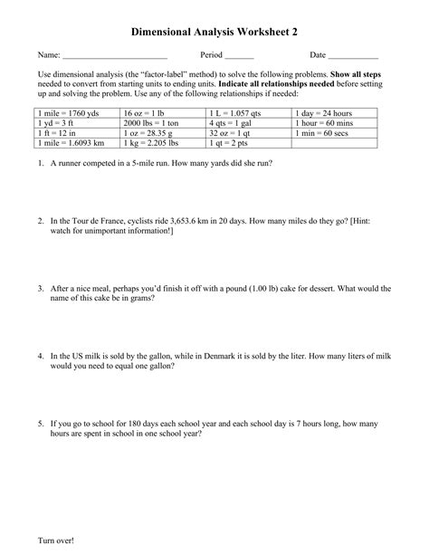 Dimensional Analysis Worksheet Craft Brands Printable