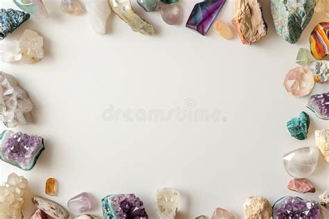 Assorted Gemstones Frame On Neutral Background Stock Image Image Of