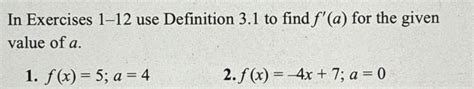 solved in exercises 1 12 ﻿use definition 3 1 ﻿to find f a