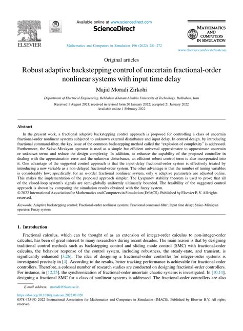 Pdf Robust Adaptive Backstepping Control Of Uncertain Fractional Order Nonlinear Systems With