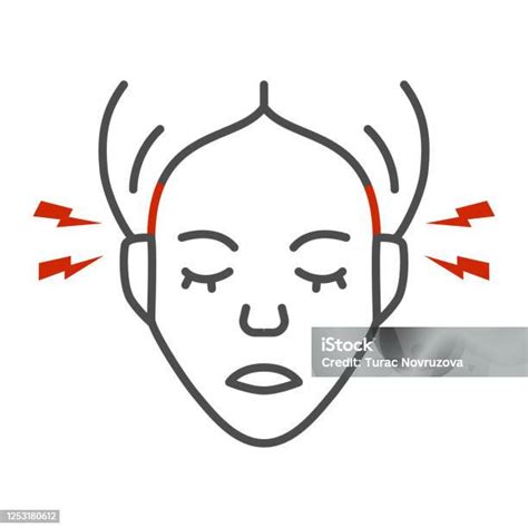 템플 통증 얇은 라인 아이콘 헬스케어 개념 흰색 배경에 편두통 기호 모바일 개념 및 웹 디자인을위한 윤곽 스타일에서 번개 아이콘인간의 머리 벡터 그래픽 Mental