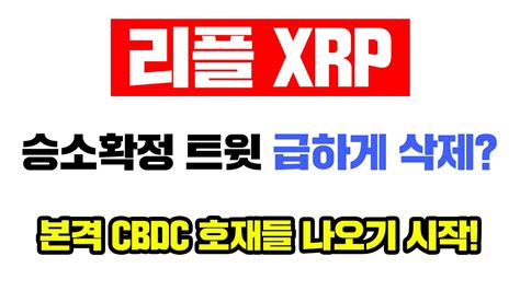 리플 Xrp 속보 리플 공식계정이 급하게삭제한 소송승소 트윗 본격적으로 Cbdc관련 호재들 쏟아지기 시작했다