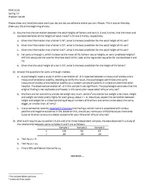 Problem Set PSYC Spring Problem Set This Is Due On Monday April
