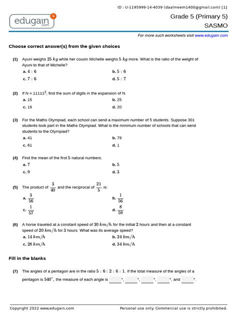 Sasmo Olympiad Primary Pdf Arithmetic Mathematics