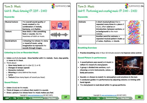 Grade 7 Creative Arts Term 3 Top Class Summaries