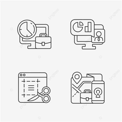 Remote Work Monitoring Linear Icons Set Business Online Remote Vector