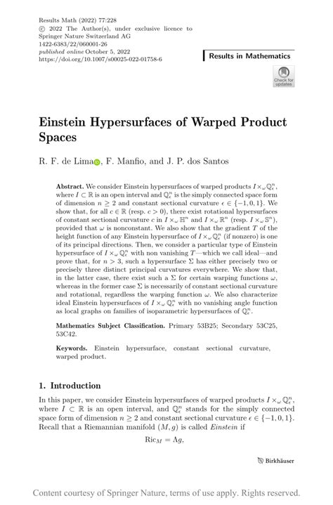Einstein Hypersurfaces Of Warped Product Spaces Request Pdf